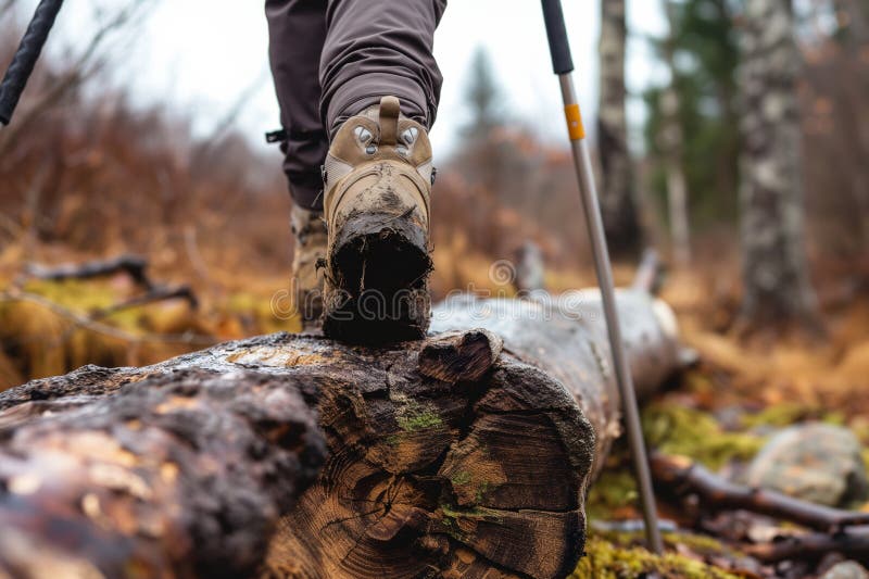 Person with Poles about To Step Over a Log Stock Photo - Image of ...
