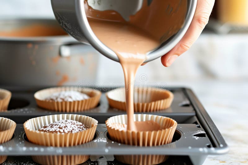 Person Pouring Batter into a Cupcake Tray Stock Photo - Image of ...