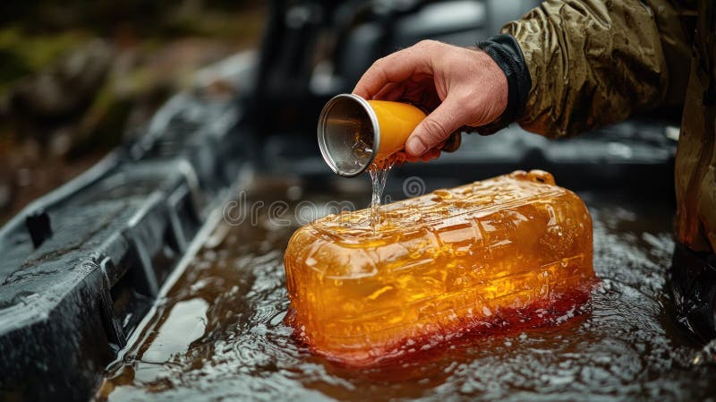 Person Pouring Liquid into Container in Water Stock Illustration ...