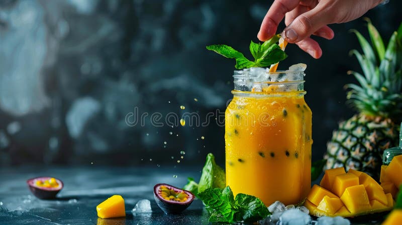 A Person Pouring Mango Juice into a Glass Stock Photo - Image of foods ...