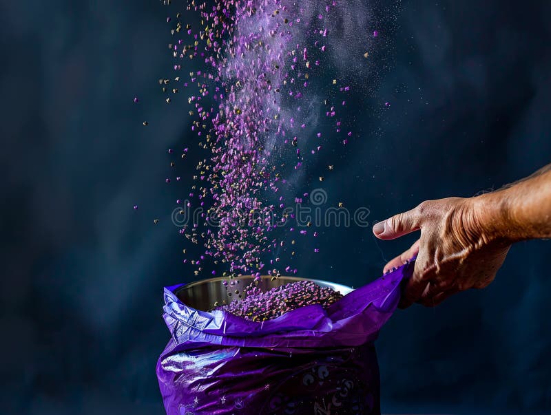 A Person Pouring Purple Powder into a Bag Stock Illustration ...