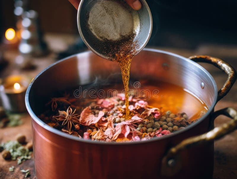 A Person Pouring Something into a Pot of Food. Generative AI Image ...