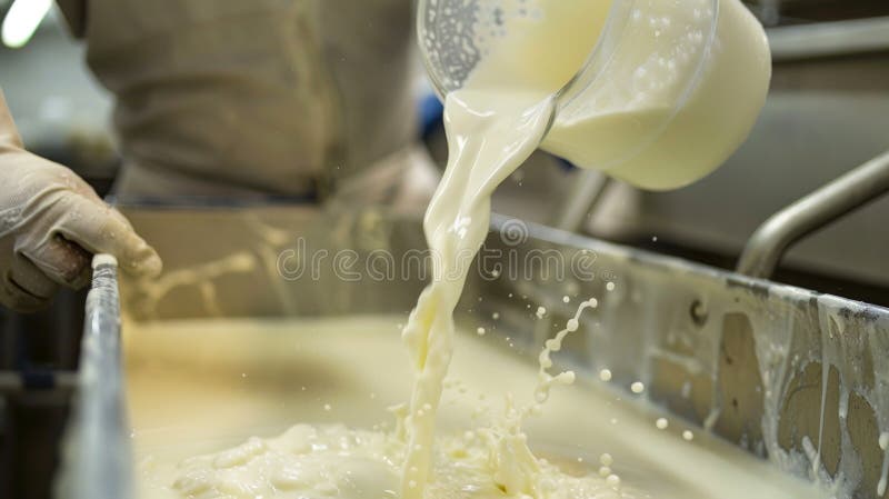 A Person Pours Milk into a Pan of Food Stock Image - Image of health ...