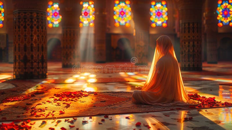 Person Praying Inside a Mosque Focus on the Architecture Stock Photo ...