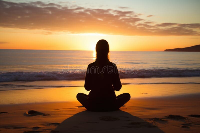Person Praying on a Sandy Beach at Sunrise Stock Photo - Image of ...