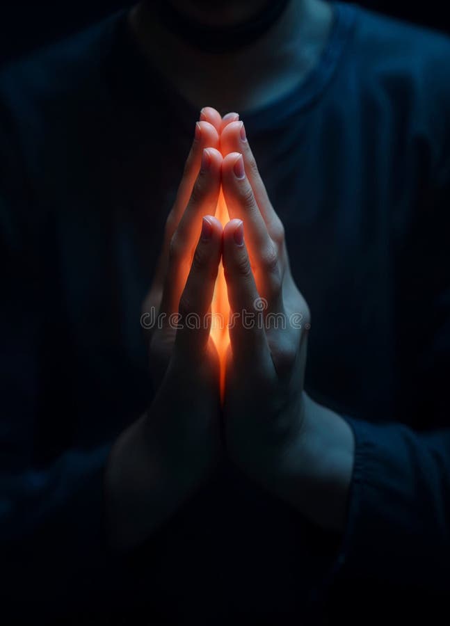 A Person Praying with Their Hands Crossed with a Light Glowing Inside ...
