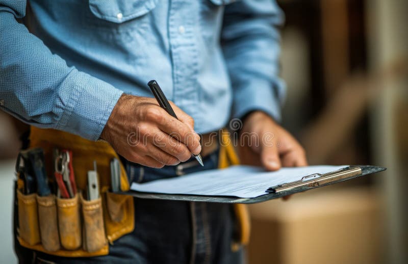 A Person Preparing Documentation while Inspecting a Floor Inside a ...
