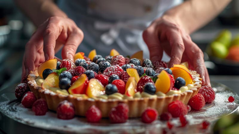 Person Preparing a Fruit Tart Stock Photo - Image of culinary, assembly ...