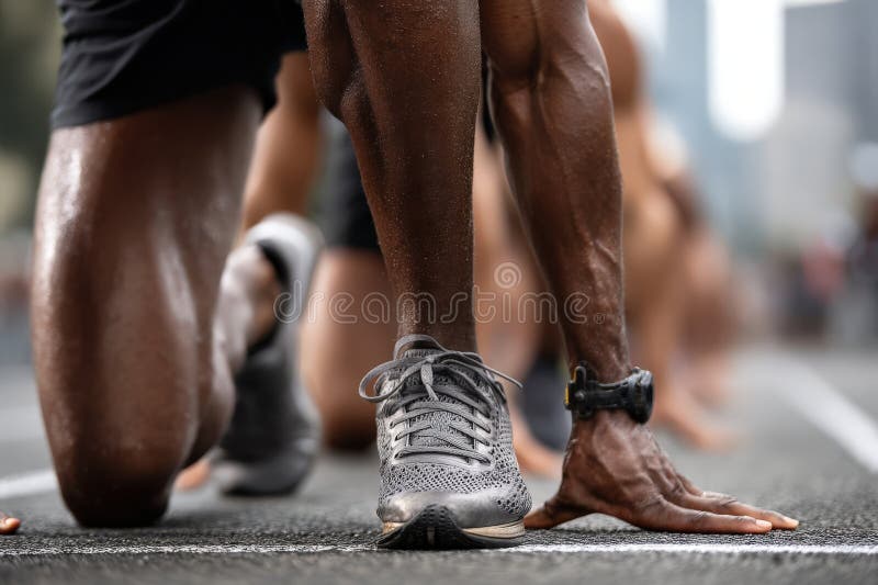 A Person is Preparing and Getting Ready To Run on a Track Surface Stock ...