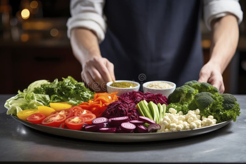 Person Preparing Plate of Vegetables on Table Stock Photo - Image of ...