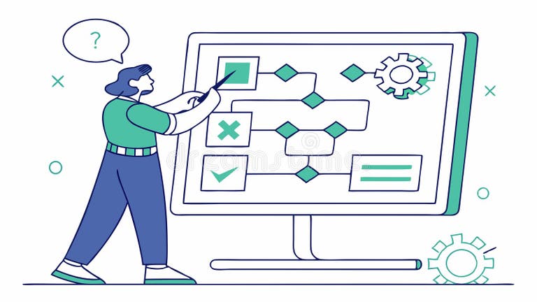 Person Presenting Flowchart or Process Diagram, Vector Design ...