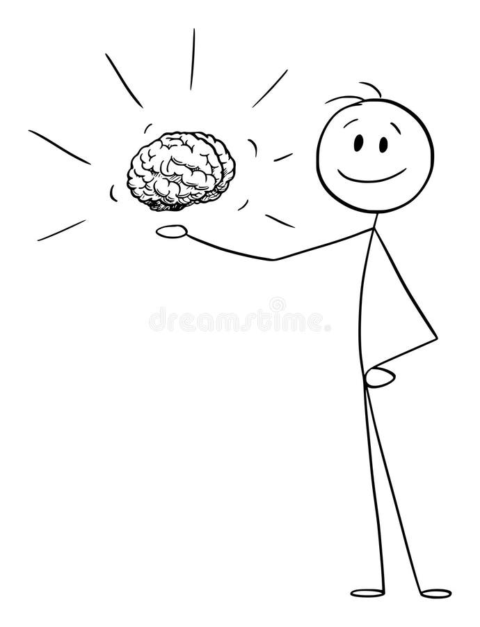 Person Presenting or Holding Human Brain, Vector Cartoon Stick Figure ...