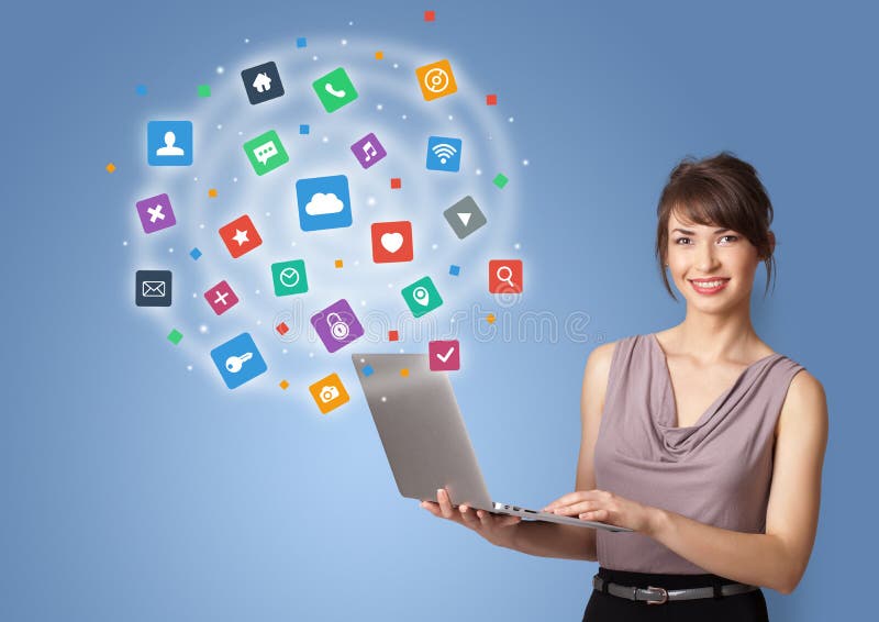 Person Presenting New Application Icons and Symbols Stock Image - Image ...