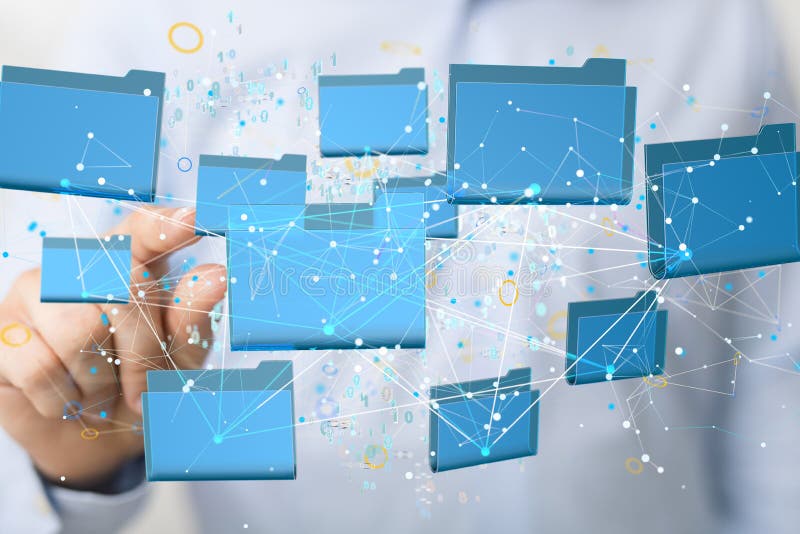 Person Presenting the Virtual Projection of Data Cloud Storage Network ...