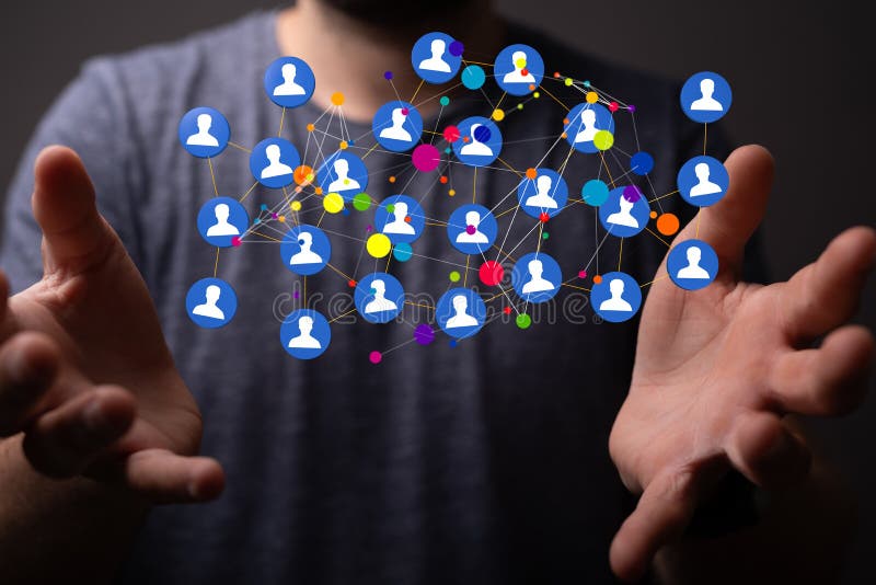 Person Presenting the Virtual Projection of Digital Conference Teamwork ...