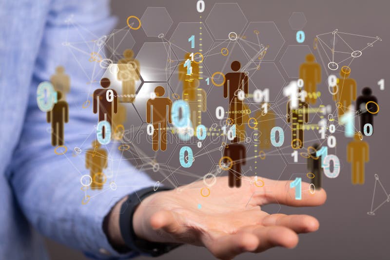 Person Presenting the Virtual Projection of Digital Teamwork Connection ...