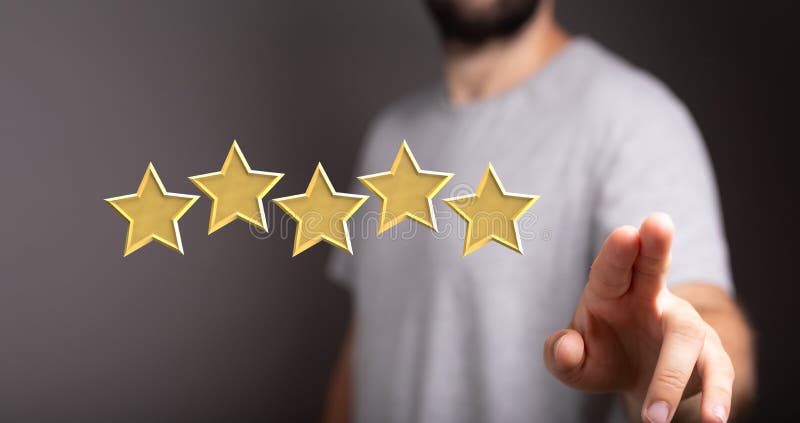 Person Presenting the Virtual Projection of Five Stars Ranking Stock ...