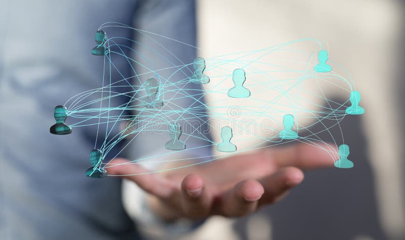 Person Presenting a Virtual Projection of Social Connections Network ...