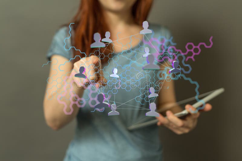 Person Presenting a Virtual Projection of Social Connections Network ...