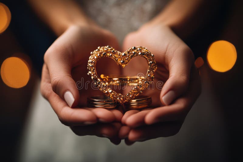 A Person Presents a Gold Ring Featuring a Heart-shaped Design Inside ...