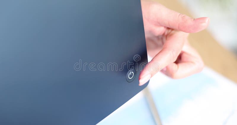 Person Press Power Button on Modern Technology Stock Video - Video of ...