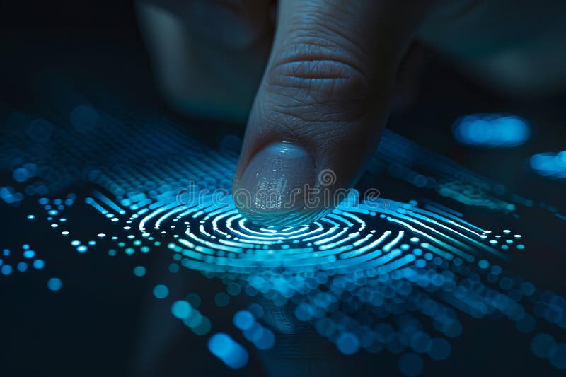 Person Pressing Finger on Digital Fingerprint Scanner for Security ...