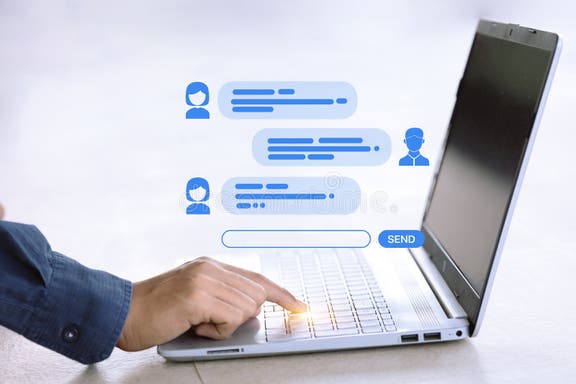 A Person Pressing a Key on a Laptop with a Chat Interface Projected ...