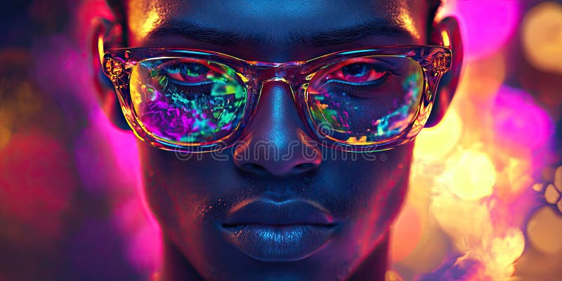 Person Profile with Vibrant Backdrop of Red and Blue Smoke, Illuminated ...