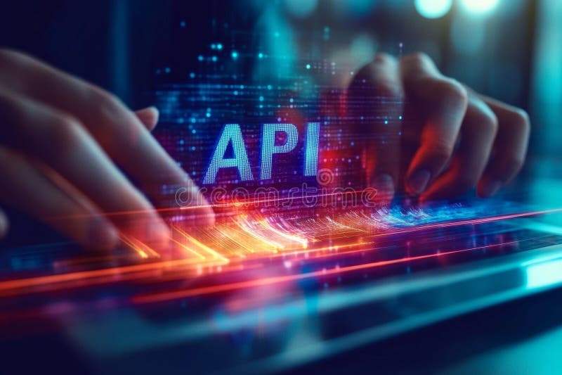 Person is Programming an Api with a Laptop To Design a Hologram. Technology is the Future ...