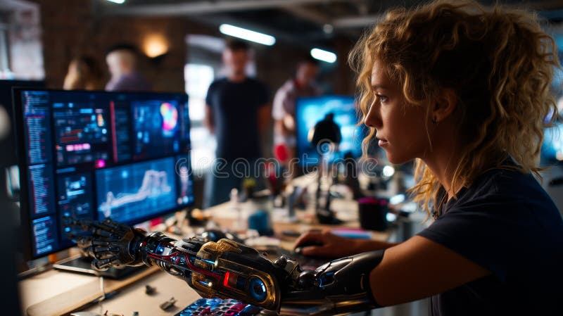 Person with a Prosthetic Arm Using 3D Modeling Software in a Creative ...