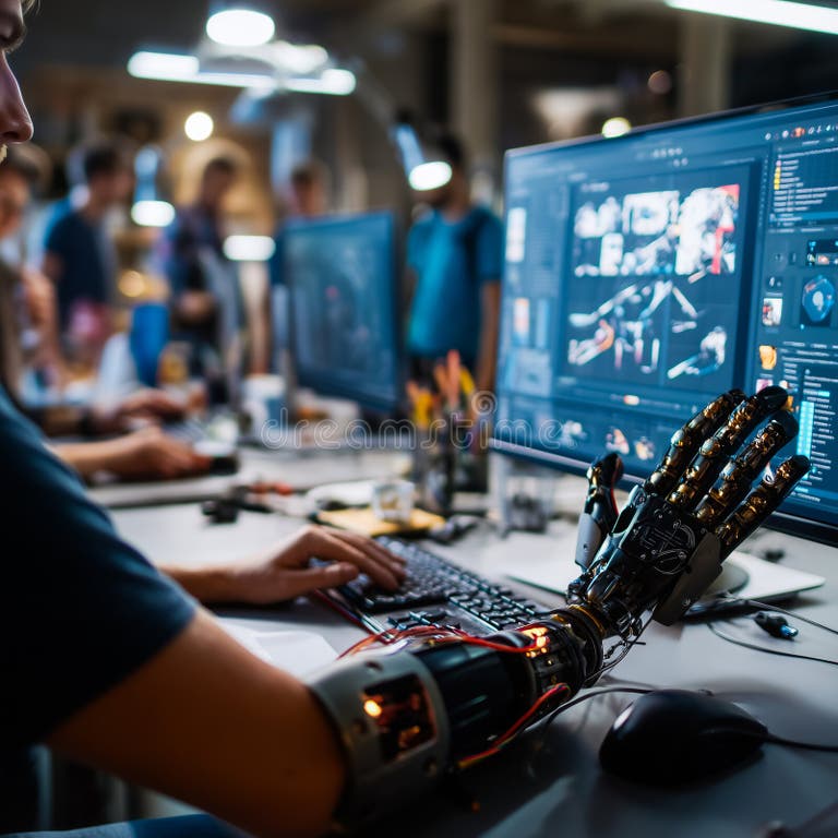 Person with a Prosthetic Arm Using 3D Modeling Software in a Creative ...