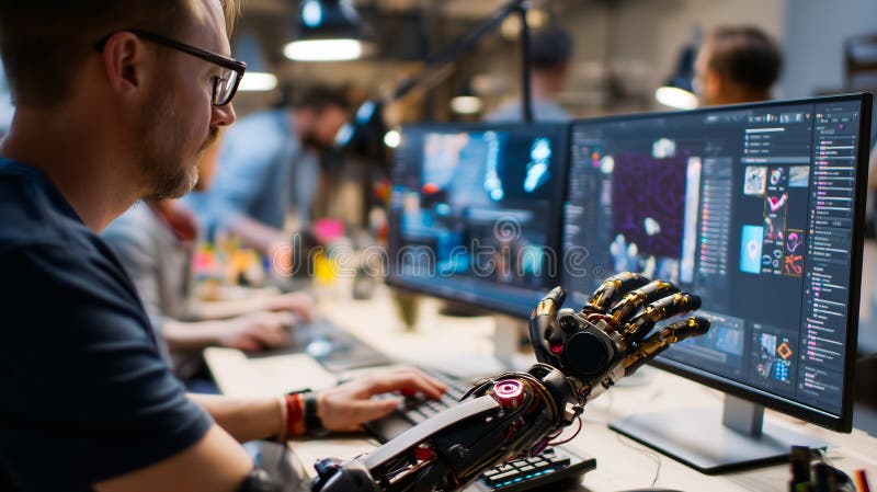Person with a Prosthetic Arm Using 3D Modeling Software in a Creative ...