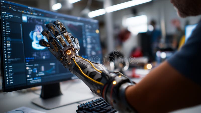 Person with a Prosthetic Arm Using 3D Modeling Software in a Creative ...