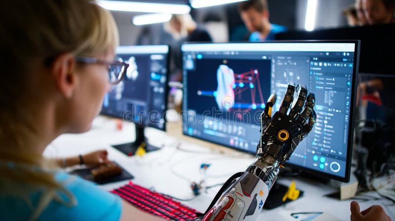 Person with a Prosthetic Arm Using 3D Modeling Software in a Creative ...
