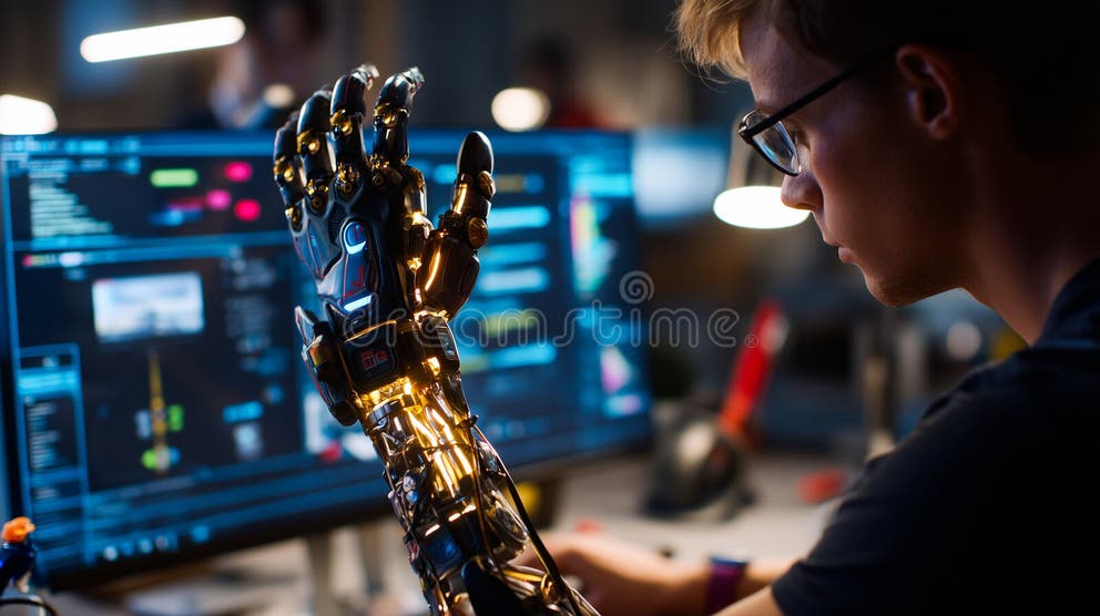 Person with a Prosthetic Arm Using 3D Modeling Software in a Creative ...