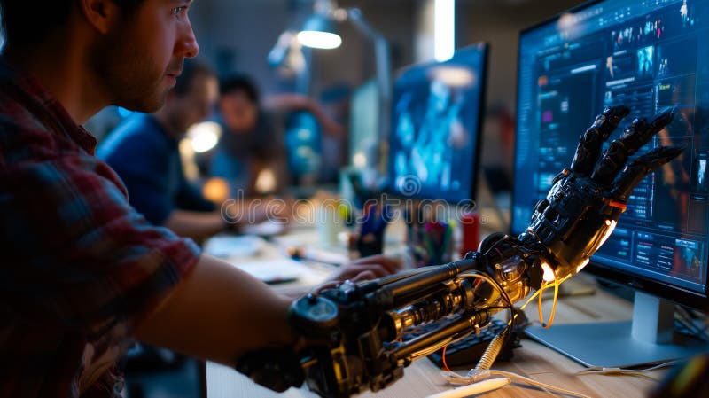 Person with a Prosthetic Arm Using 3D Modeling Software in a Creative ...