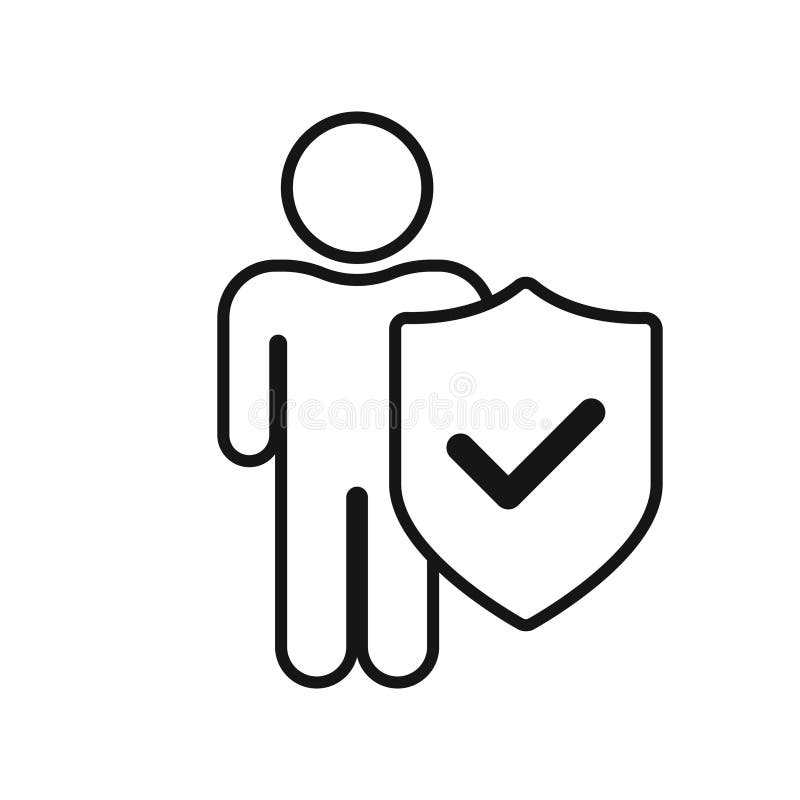Person Protected Icon. Outline of a Man with a Shield Insured Icon ...