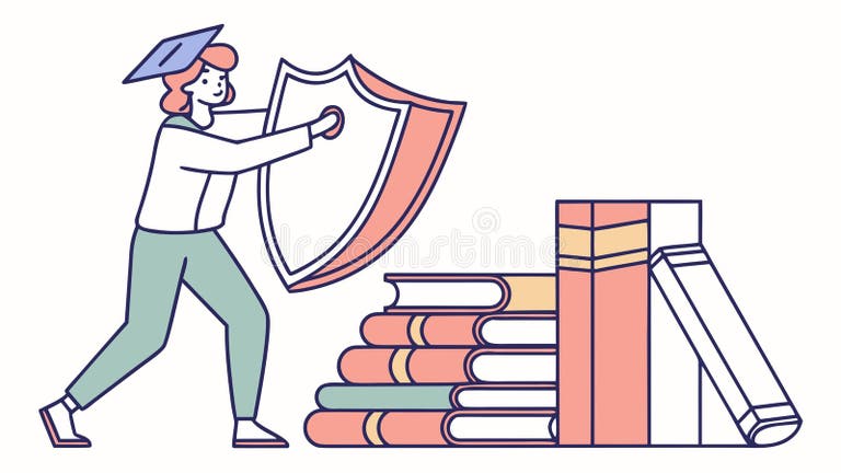 Person Protecting Books with Shield, Knowledge Security, Vector Design ...