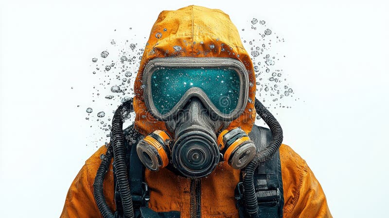 Person in a Protective Suit and Gas Mask White Isolated Background ...