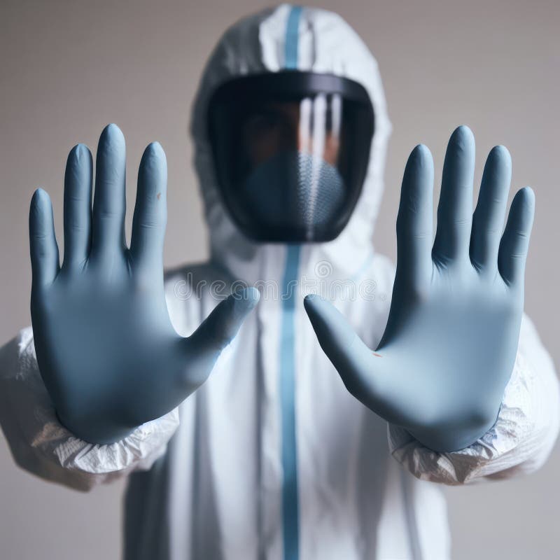 Person in a Protective Suit Holding Hands Up Like Stop Gesture. Ai ...