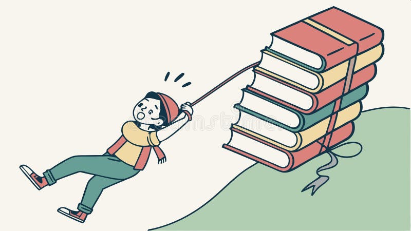Person Pulling Large Stack of Books, Symbolizing Learning Burden Effort ...