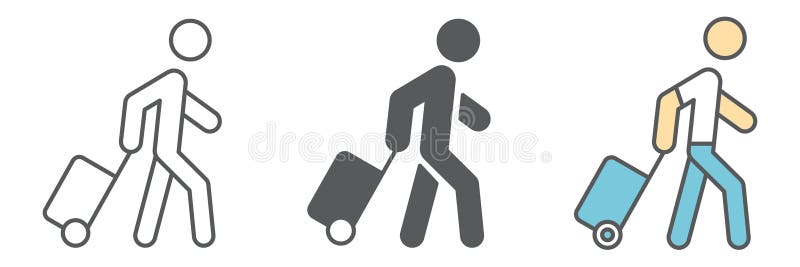 Person Pulling Luggage Icon Collection, Migration and Tourist ...