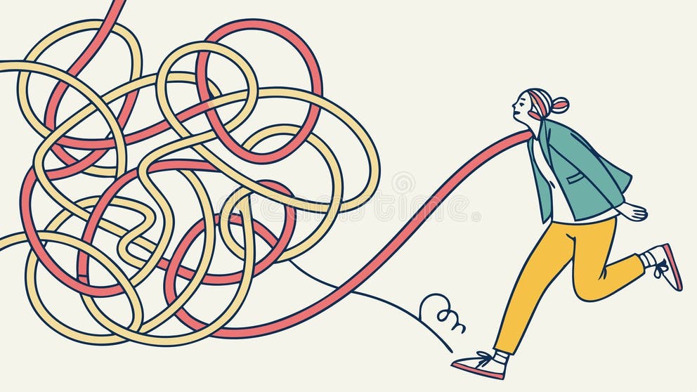 Person Pulling Thread Vector Illustration Problem Solving, Vector ...