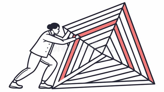 Person Pushing Abstract Geometric Pyramid, Problem Solving, Vector ...