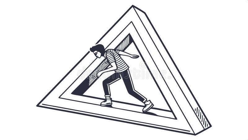 Person Pushing Against Triangular Warning Sign Vector Design Generative ...