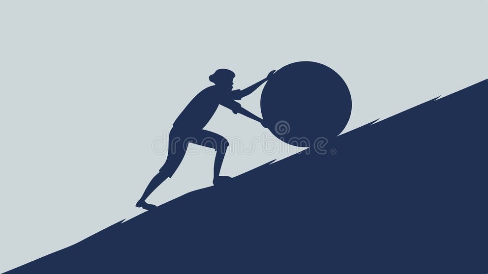 Person Pushing Boulder Uphill. Perseverance, Challenge, and Hard Work, Vector Design Generative ...