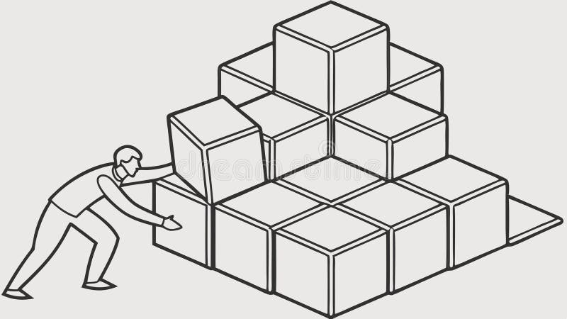 Person Pushing Cube Blocks, Effort Progress, Vector Design Generative ...
