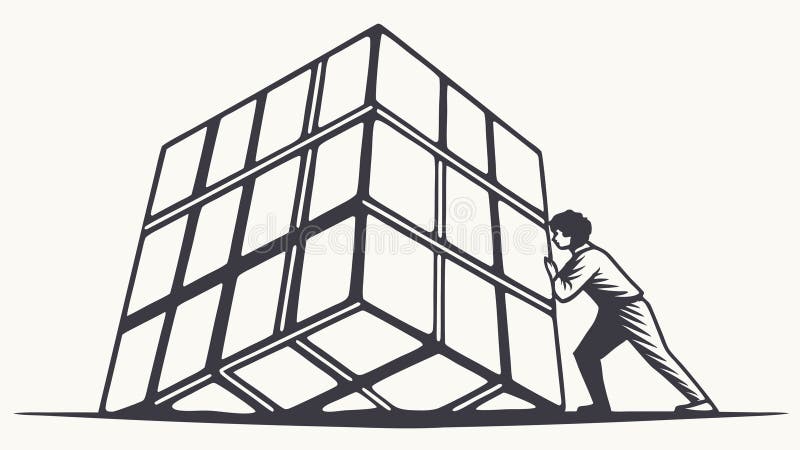Person Pushing Large Block Structure, Effort Challenge, Vector Design ...