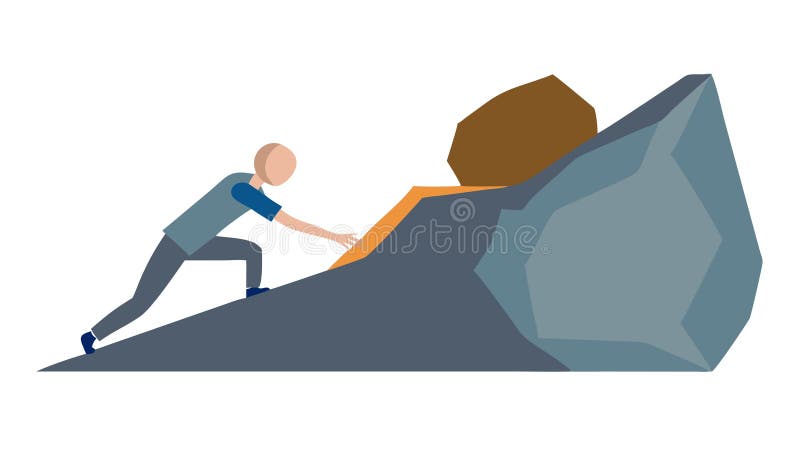 Person Pushing Rock Uphill, Challenge Perseverance Hard Work, Vector Design Generative AI Stock ...