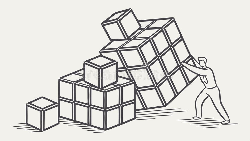 Person Pushing a Stack of Cubes, Vector Design Generative AI Stock ...